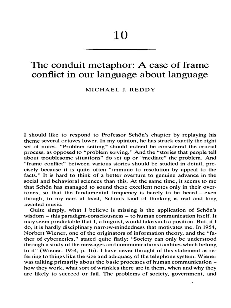 Reddy, M. J. The Conduit Metaphor (1993) | PDF | Human Communication