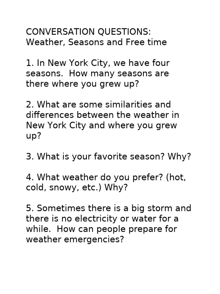 CONVERSATION QUESTIONS Weather and Free Time | PDF