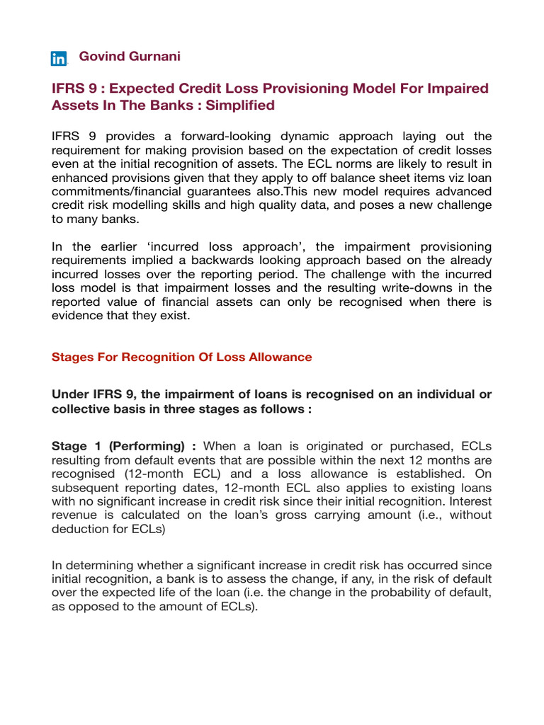 IFRS 9 - ECL Provisioning Model For Impaired Assets | PDF | Finance ...
