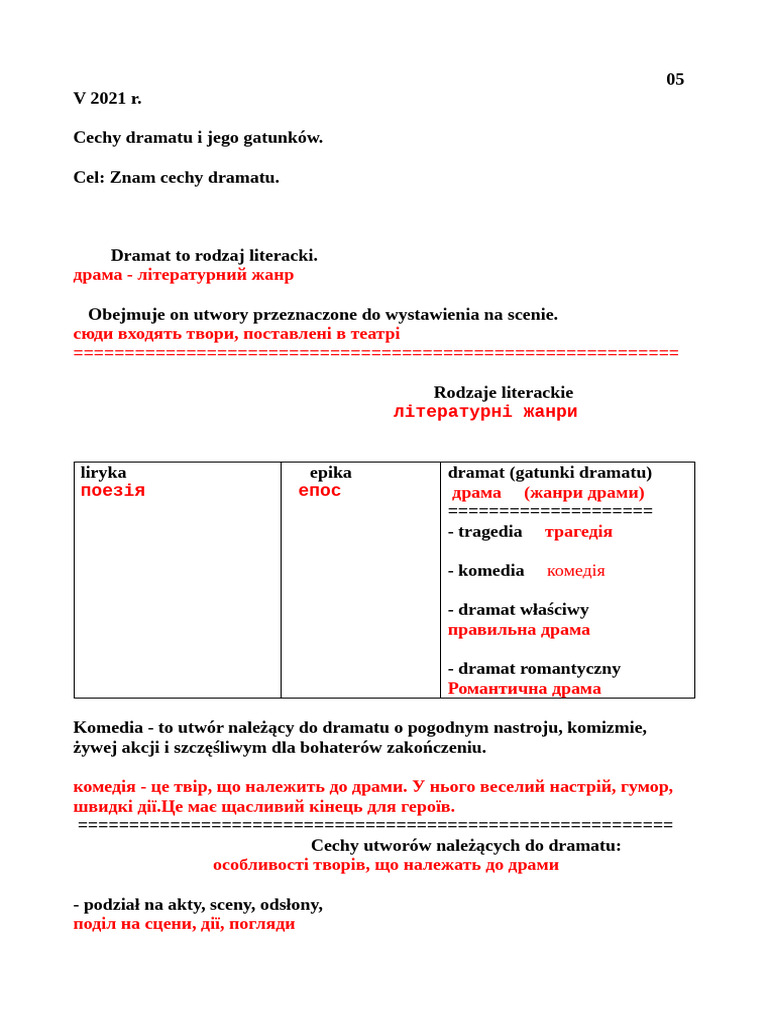 Cechy Dramatu I Jego Gatunków | PDF