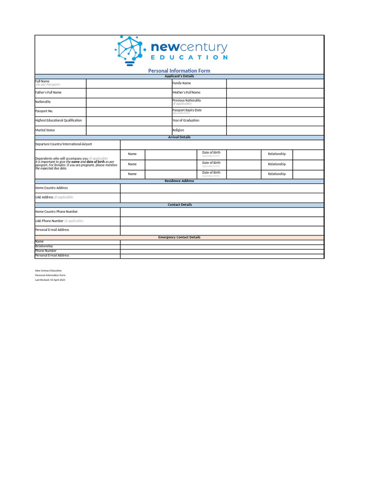 ONB - NCE Form - Personal Information Form | PDF | International Law ...