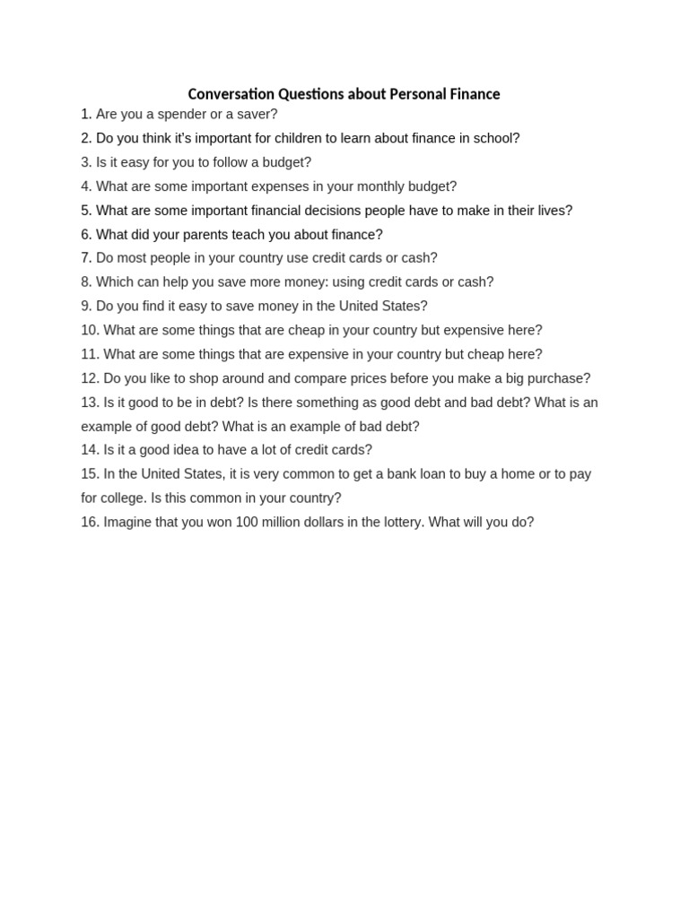 Personal Finance Discussion Questions | PDF