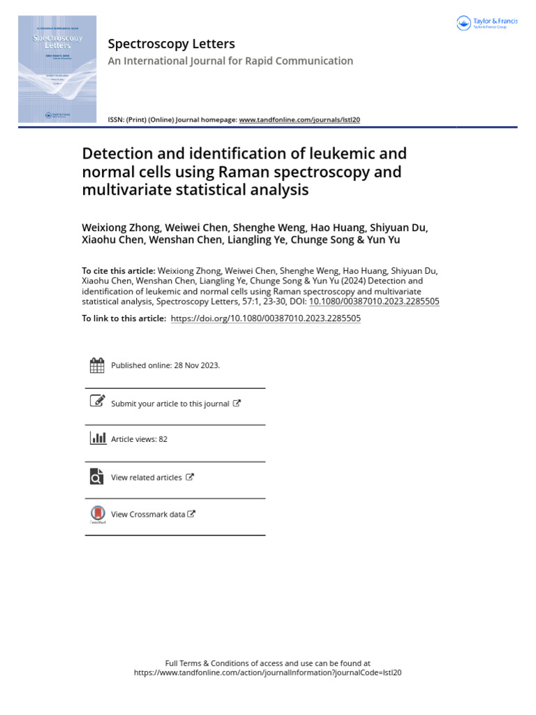 Detection and Identification of Leukemic and Normal Cells Using Raman Spectroscopy and ...