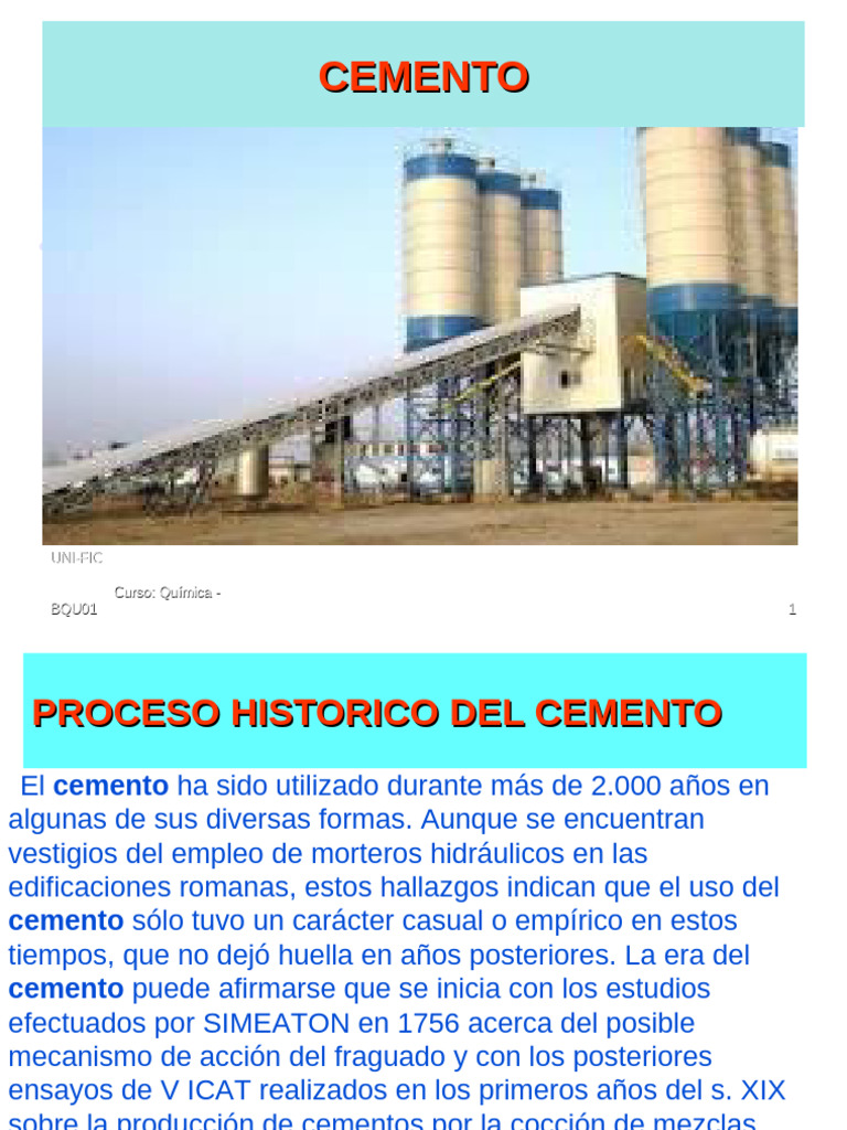 Historia y Composición del Cemento | PDF | Cemento | Hormigón