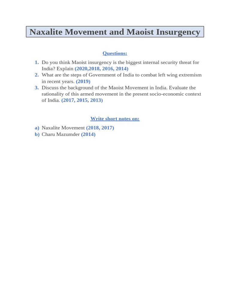 Naxalite Movement and Maoist Insurgency | PDF | Politics Of India | Far ...