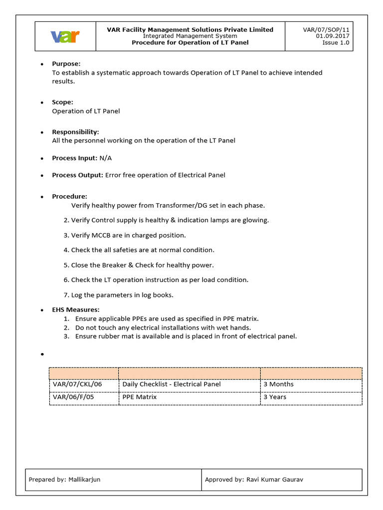 11 - VAR SOP LT Panel | PDF