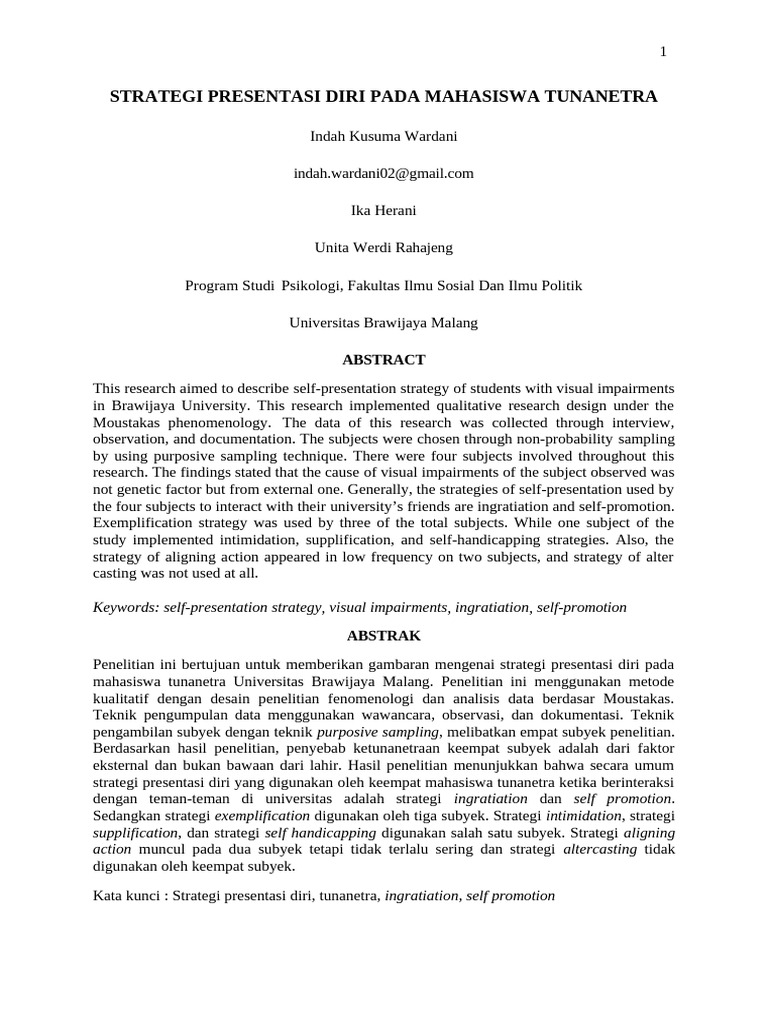 Strategi Presentasi Diri Mahasiswa Tunan | PDF