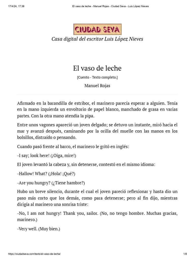 El Vaso de Leche - Manuel Rojas | PDF
