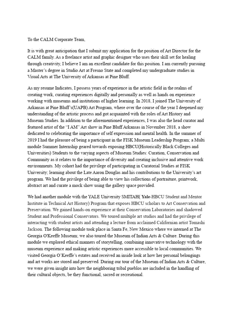 KBailey Cover Letter-CALM | PDF | Museum | Curator