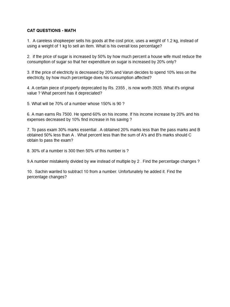 CAT Math Questions and Solutions | PDF