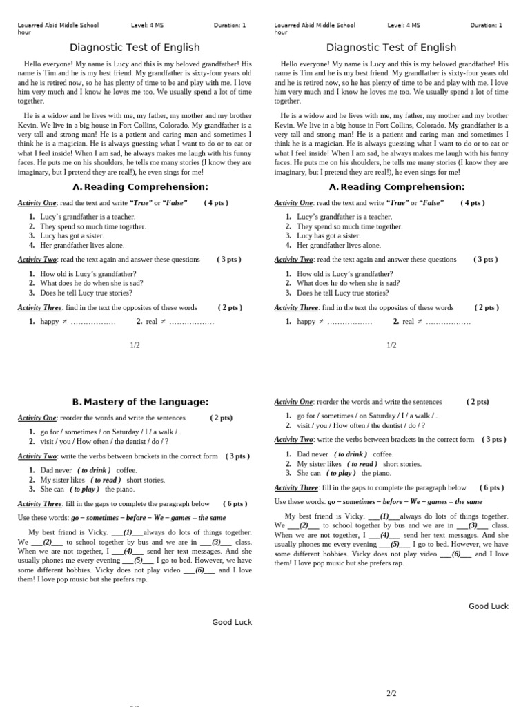 4MS Diagnostic Test 2022 | PDF
