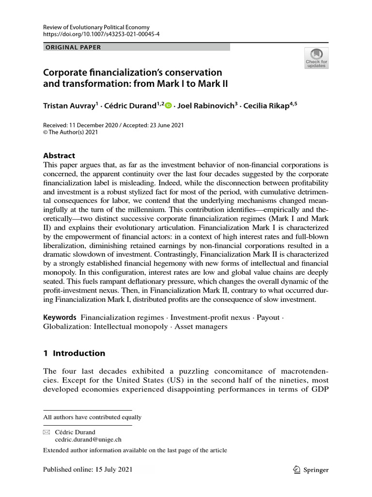 Corporate Financialization’s Conservation and Transformation. From Mark ...