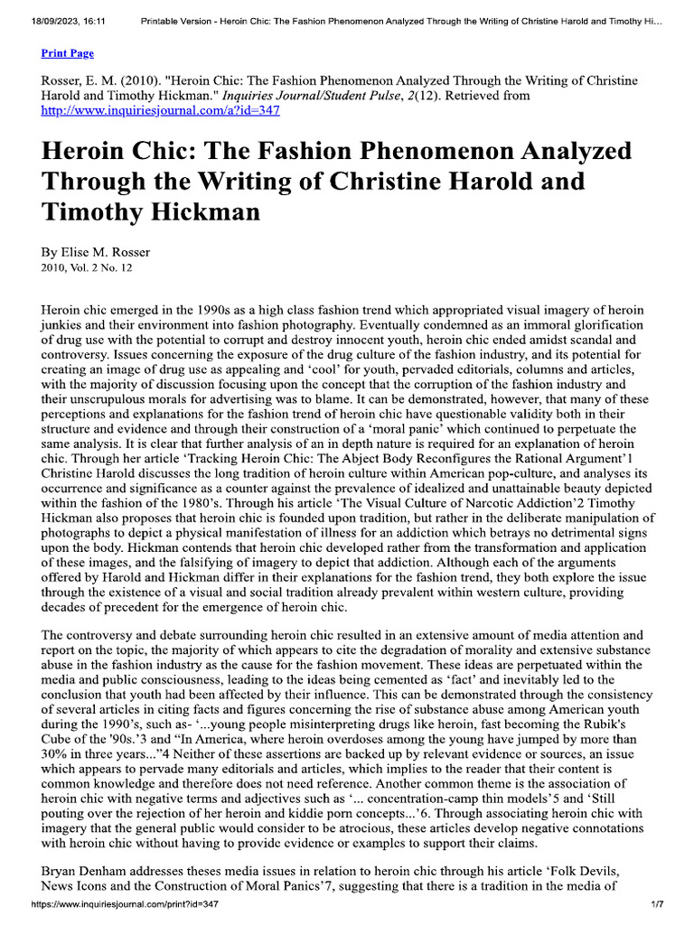 Heroin Chic The Fashion Phenomenon | PDF