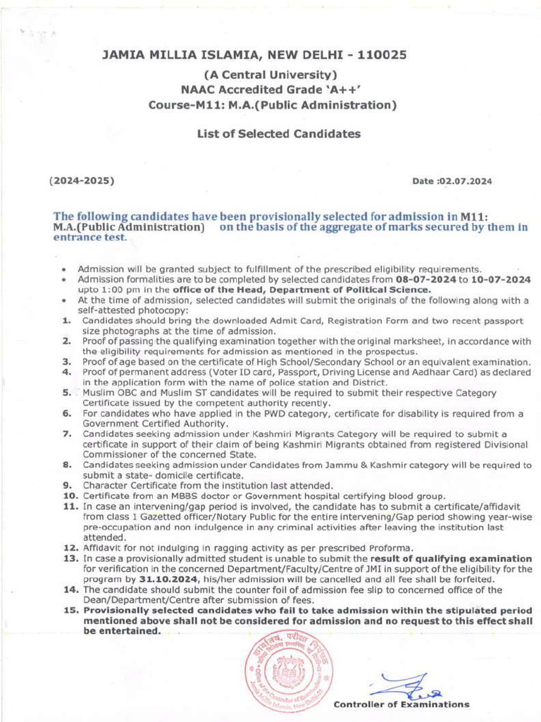 m11 List of Selected and Waiting List Candidates - Compressed | PDF