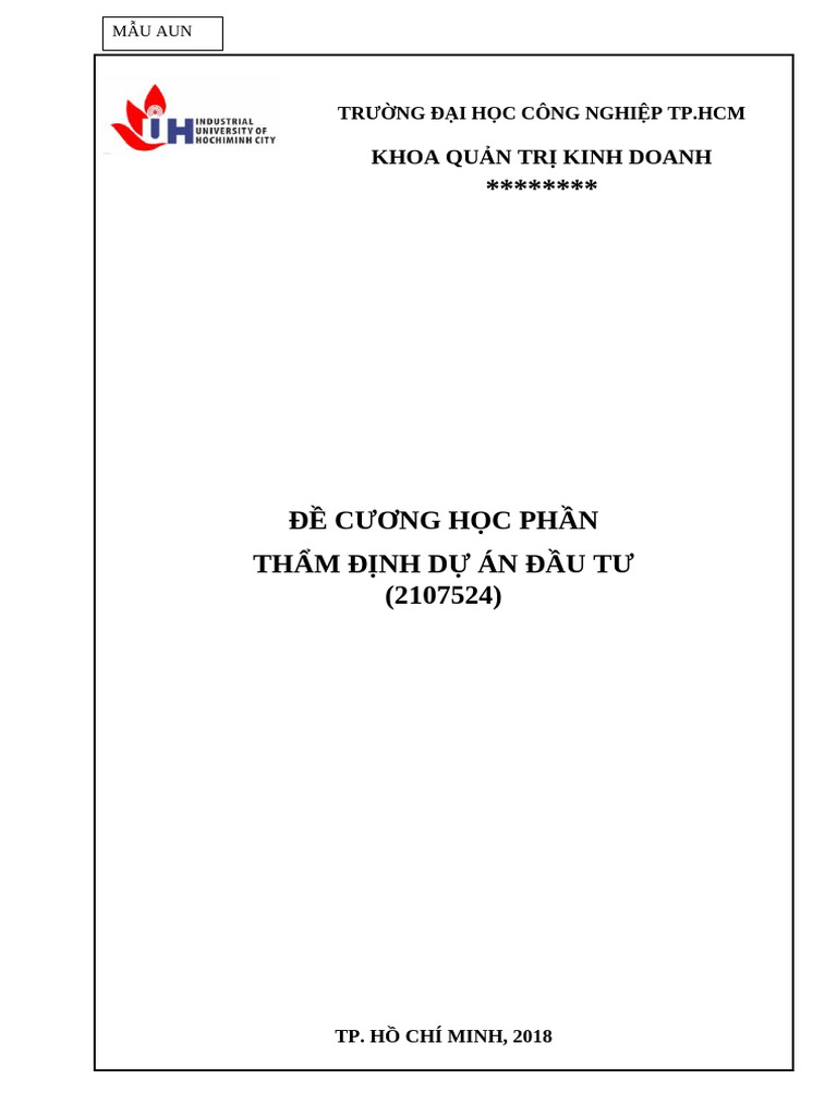 De Cuong Tham Dinh Du An Dau Tu - New | PDF