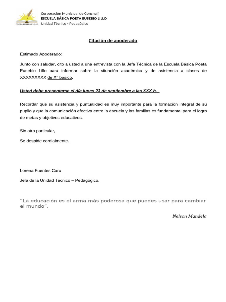 Citación Apoderado: Entrevista Académica | PDF