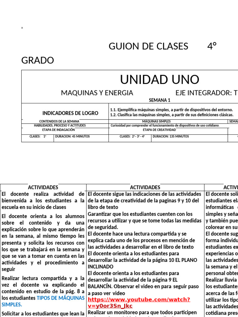 Guion de Clases 4° Grado Ciencias | PDF | Creatividad | Aprendizaje