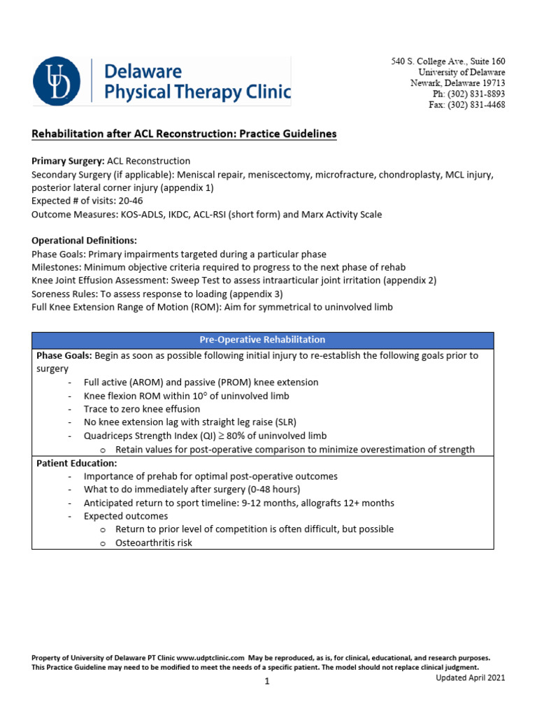 Delaware ACL Protocol | PDF | Knee | Strength Training