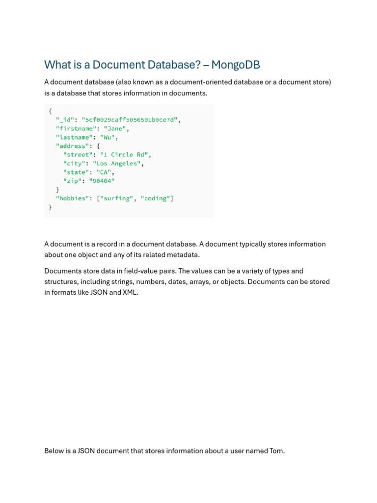 What is a Document Database (1) | PDF | Databases | Relational Model