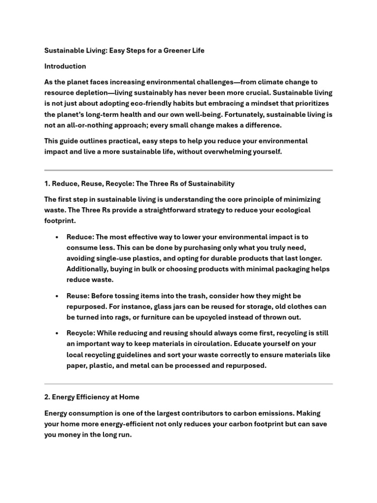 Sustainable Living Easy Steps For A Greener Life | PDF | Reuse ...