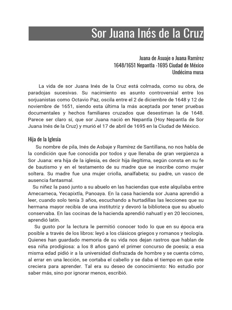 Sor Juana Inés de La Cruz | PDF