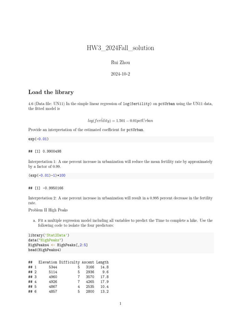 HW3_solution_Fall_2024 | PDF | Coefficient Of Determination | Errors And Residuals