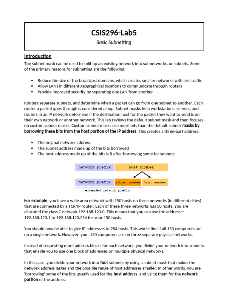 CSIS296 Lab5 Basic Subnetting | PDF | Computer Network | Ip Address CSIS296 Lab5 Basic Subnetting | PDF | Computer Network | Ip Address