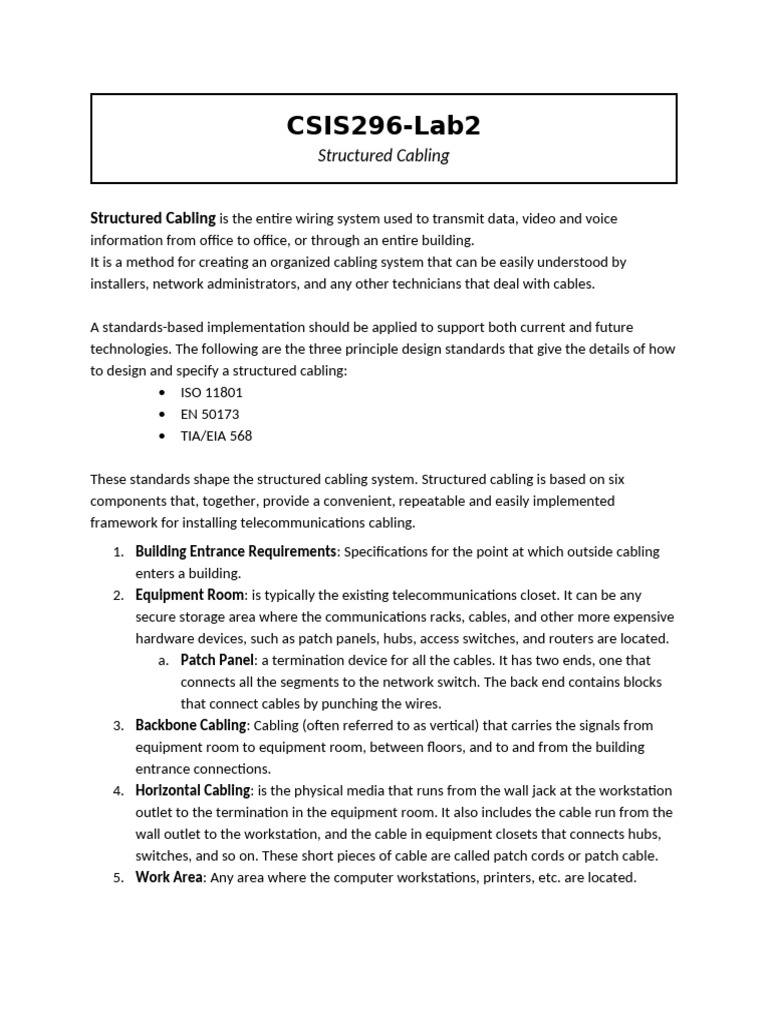 CSIS296-Lab2-Structured Cabling | PDF | Computer Network | Network Switch