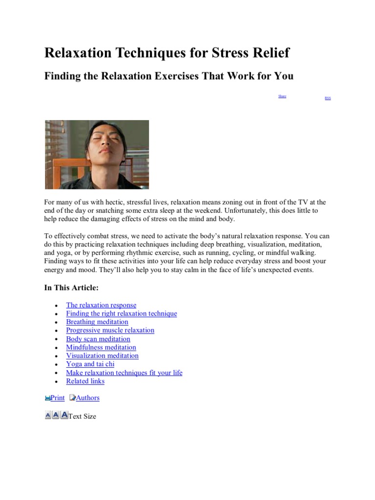 Relaxation Techniques For Stress Relief | PDF | Relaxation (Psychology ...