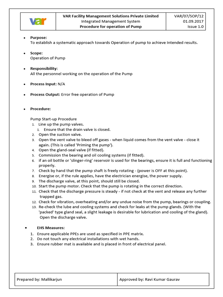 12_VAR SOP Pump | PDF | Pump | Bearing (Mechanical)