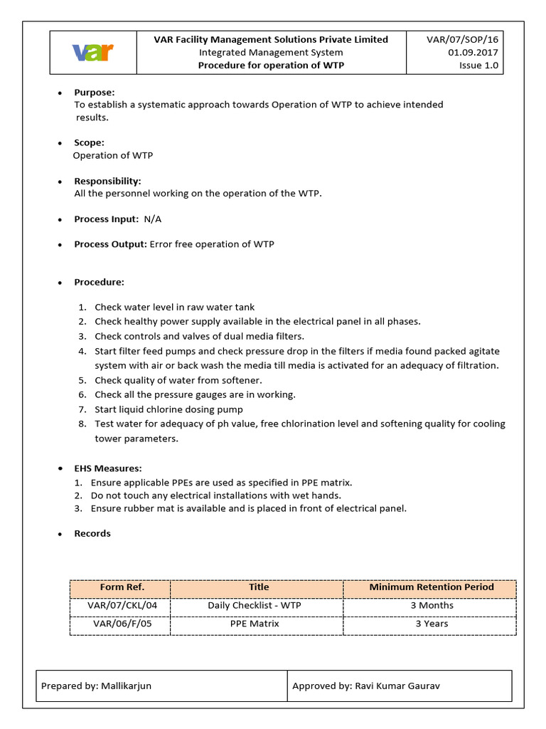 16 Var Sop WTP | PDF