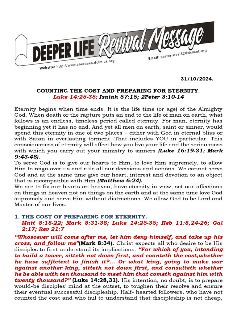 COUNTING THE COST AND PREPARING FOR ETERNITY. | PDF | Jesus | Disciple ...