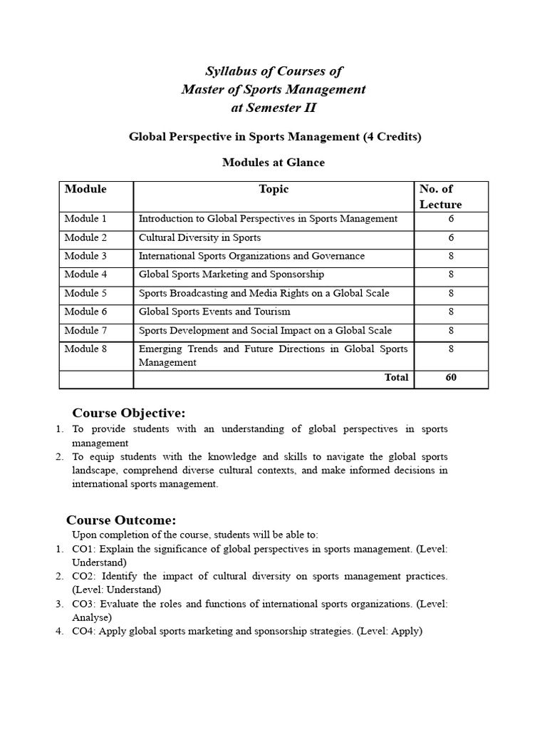 Global Sports Management Syllabus II | PDF | Governance