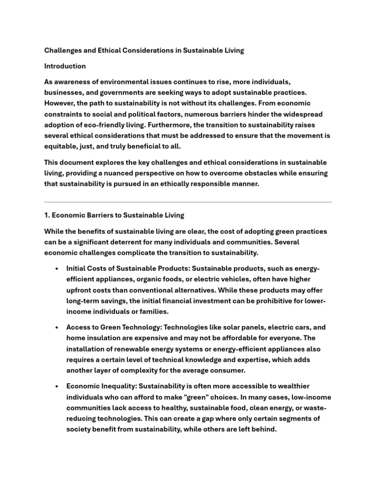 Sustainable Living: Challenges & Ethics | PDF | Sustainability ...