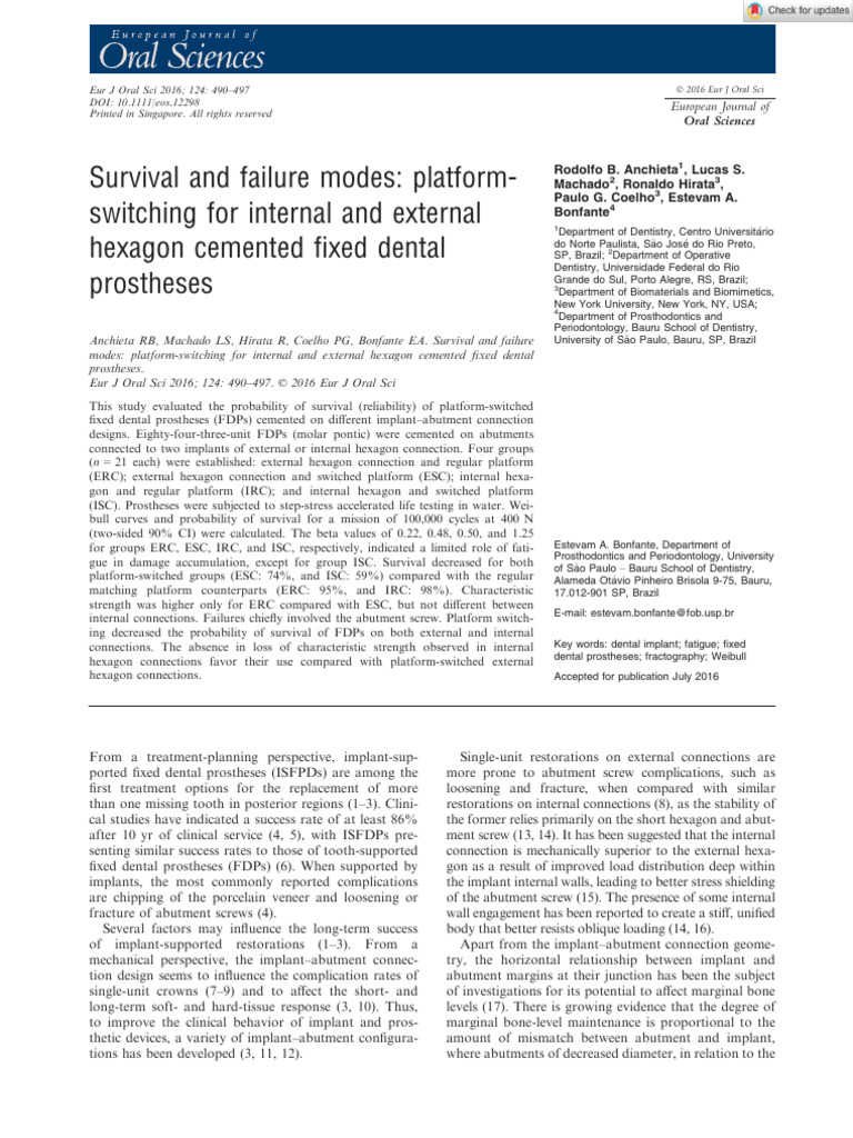Platform-Switching in Dental Prostheses | PDF | Dental Implant | Fracture