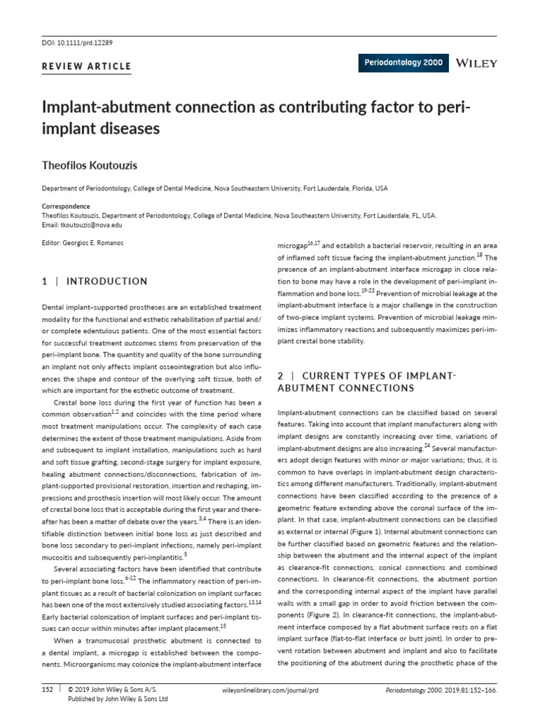 Periodontology 2000 - 2019 - Koutouzis - Implant‐abutment connection as ...