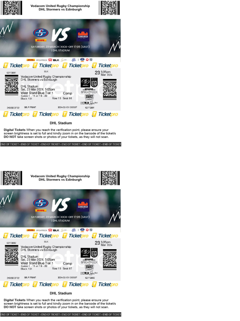 DHL Stormers vs Edinburgh Tickets Guide | PDF