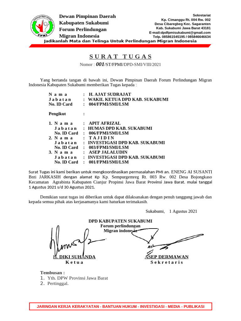 Contoh SURAT TUGAS Organisasi | PDF