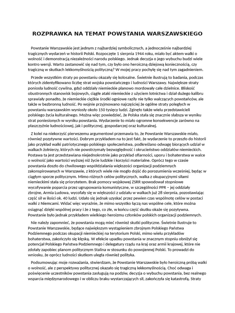 Rozprawka Na Temat Powstania Warszawskiego | PDF