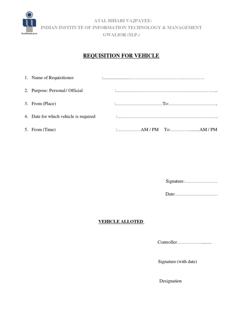 Vehicle Requisition Form Template | PDF