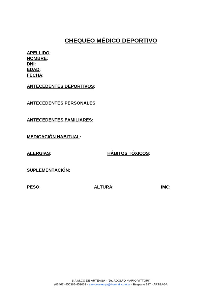 Chequeo Médico Deportivo Personalizado | PDF