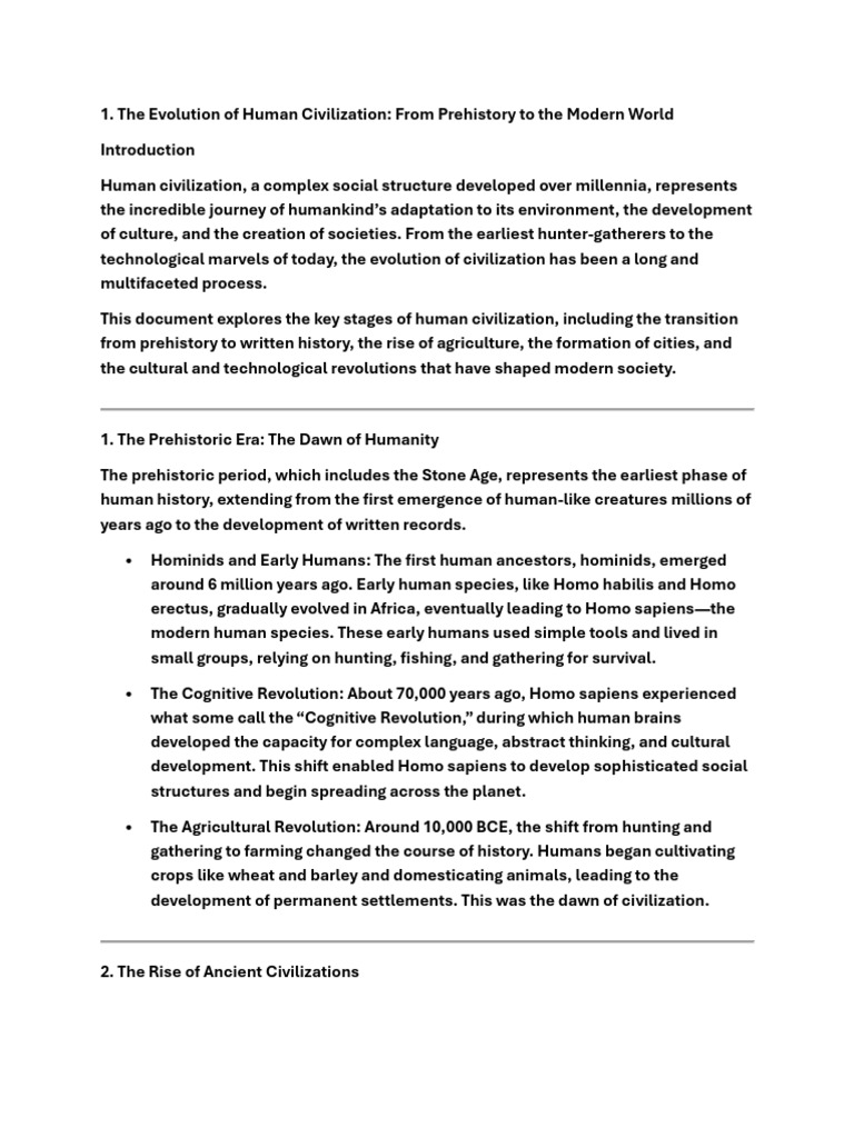 The Evolution of Human Civilization From Prehistory To The Modern World ...