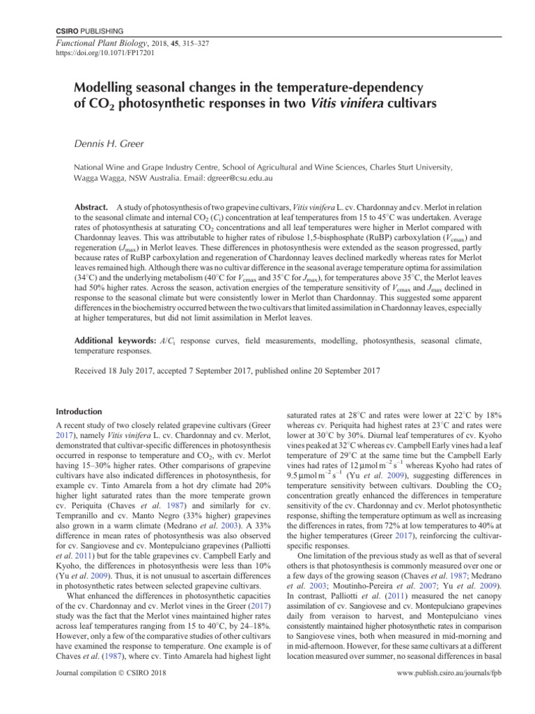 Modelling Seasonal Changes in The Temperature-Dependency of CO2 Photosynthetic Responses in Two ...