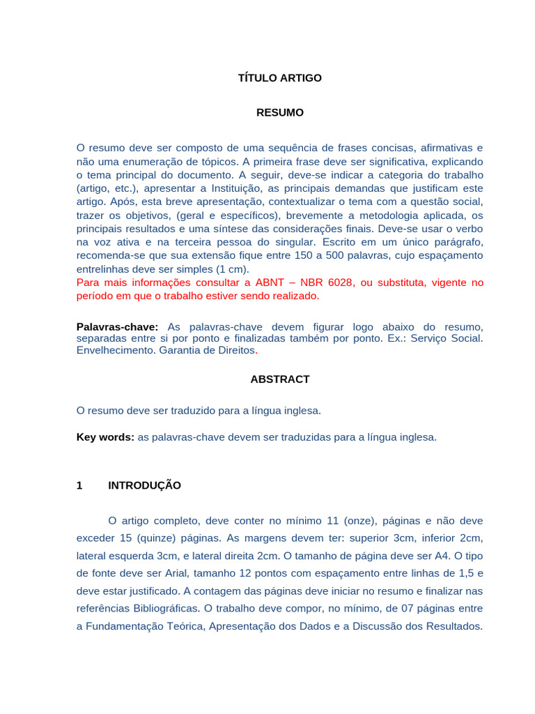 TEMPLATE DO TCC ARTIGO CIENTÍFICO | PDF | Abstract (resumo) | Teoria