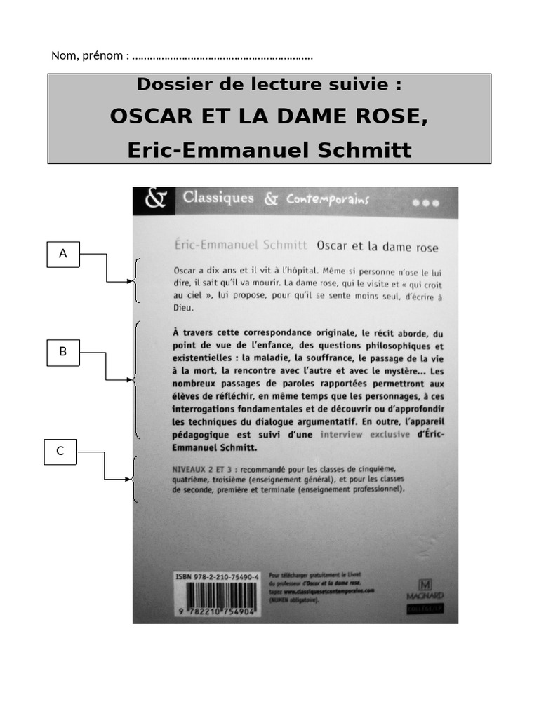 Questionnaire de lecture : Oscar et la dame rose | PDF | Échecs