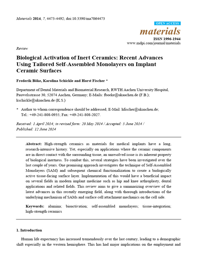 Biological Activation of Inert Ceramics Recent Adv | PDF | Implant ...