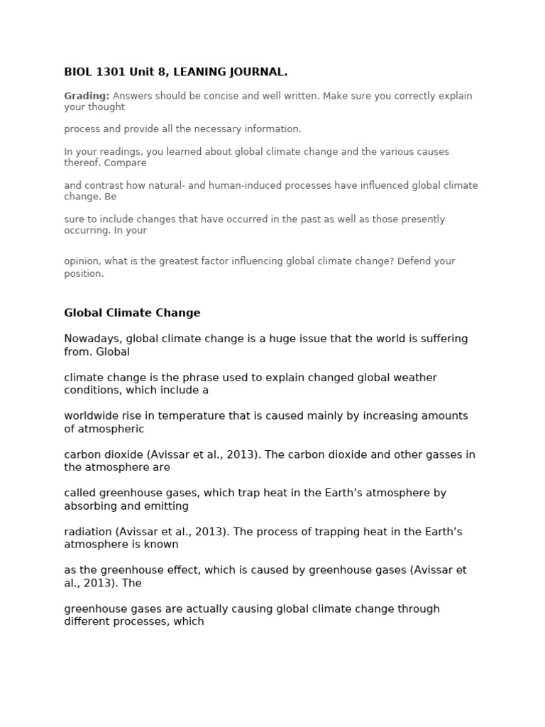BIOL 1301 Unit 8 Learning Journal | PDF | Greenhouse Effect | Climate ...