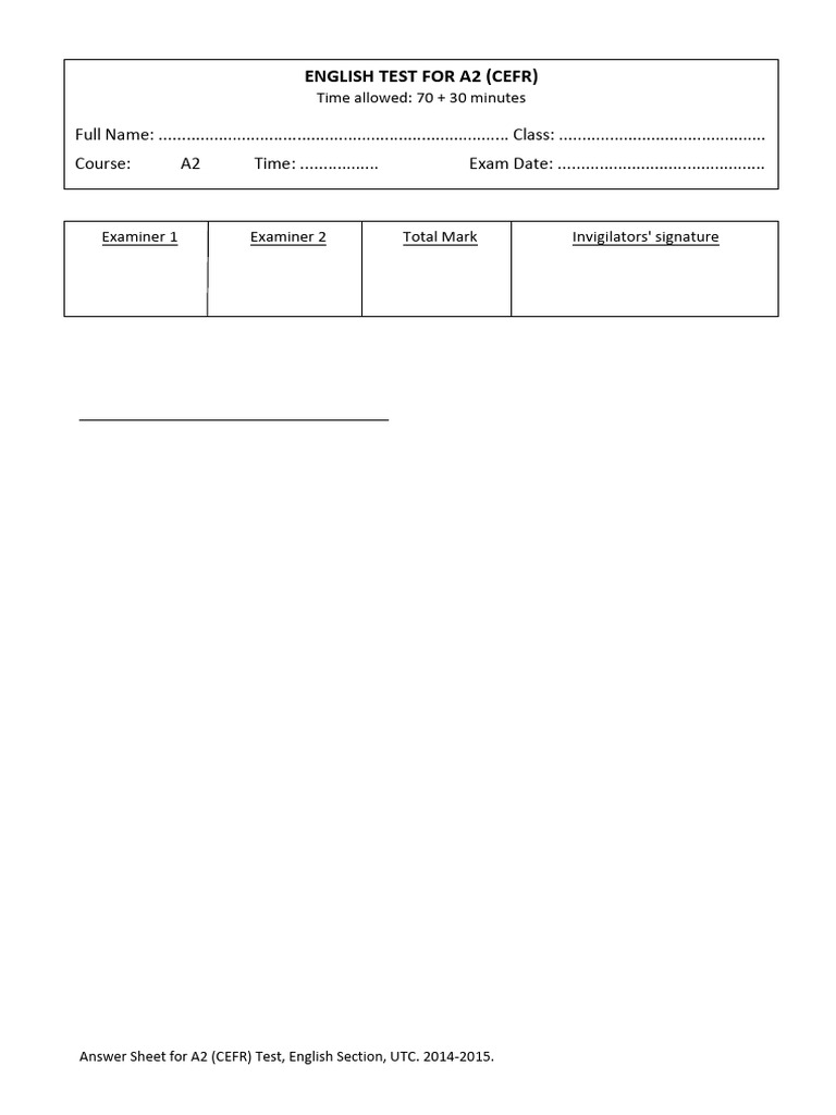 A2 - KET Answer Sheet - Revised | PDF | Language Education | Vocational ...