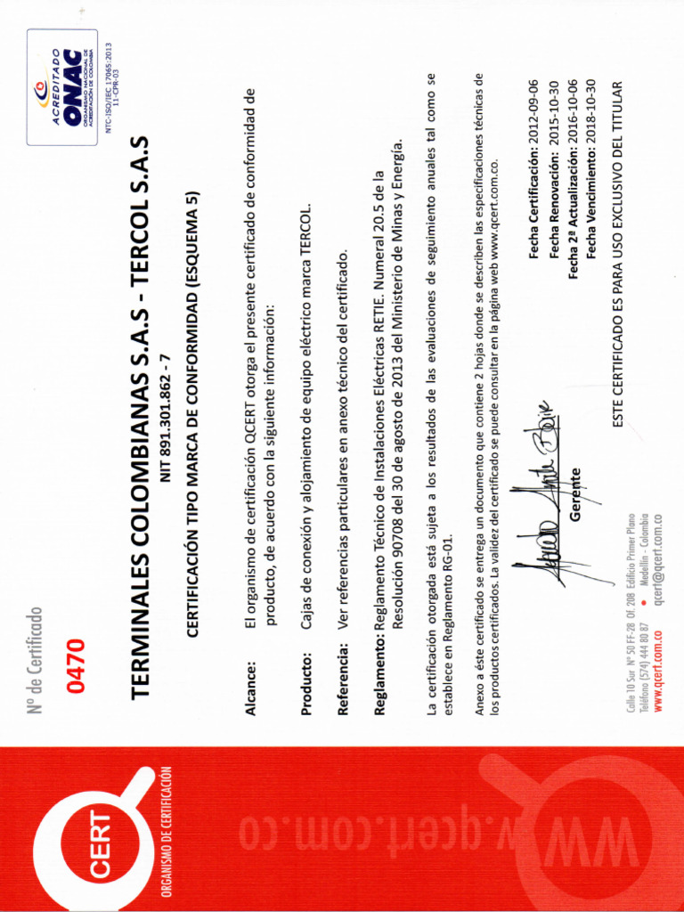 Certificado Retie Caja 12-12 | PDF