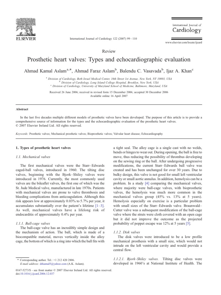 Prosthetic Heart Valves Types and Echoca | PDF | Heart Valve ...
